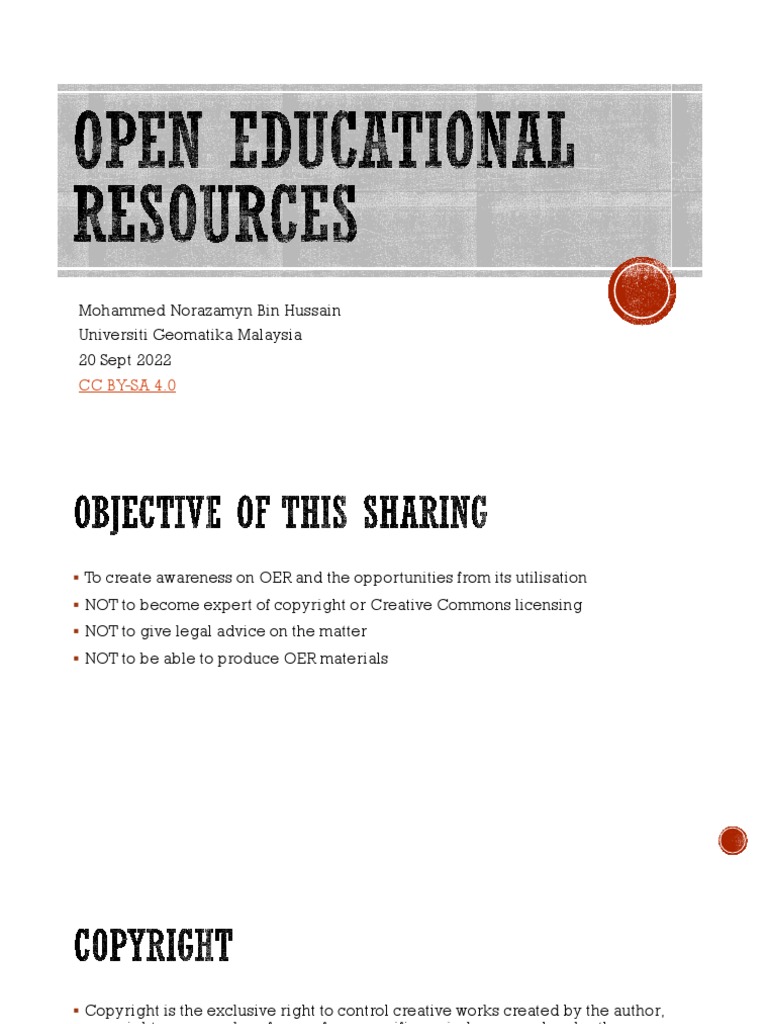 Open Educational Resources Pdf Creative Commons License Copyright