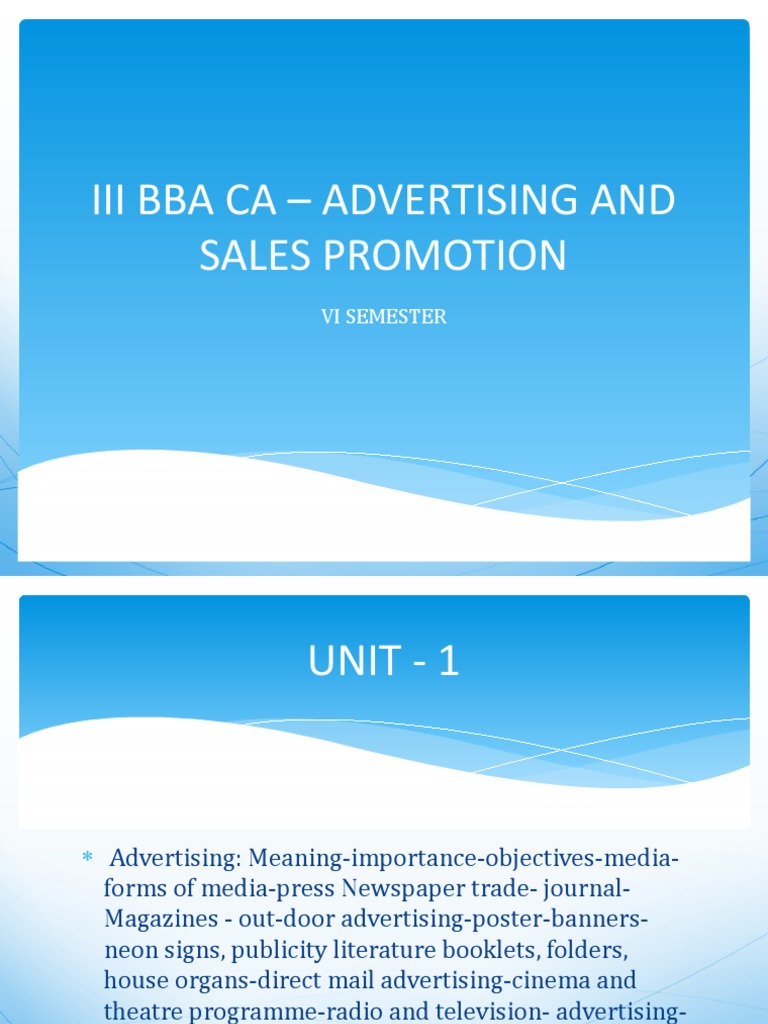 III Bba Advertising & Sales Promotion | PDF | Advertising | Mass Media