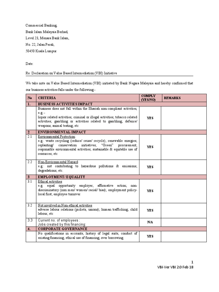 Customer Declaration VBI - Ver VBI 2.0 Feb 18 | PDF | Islamic Banking ...