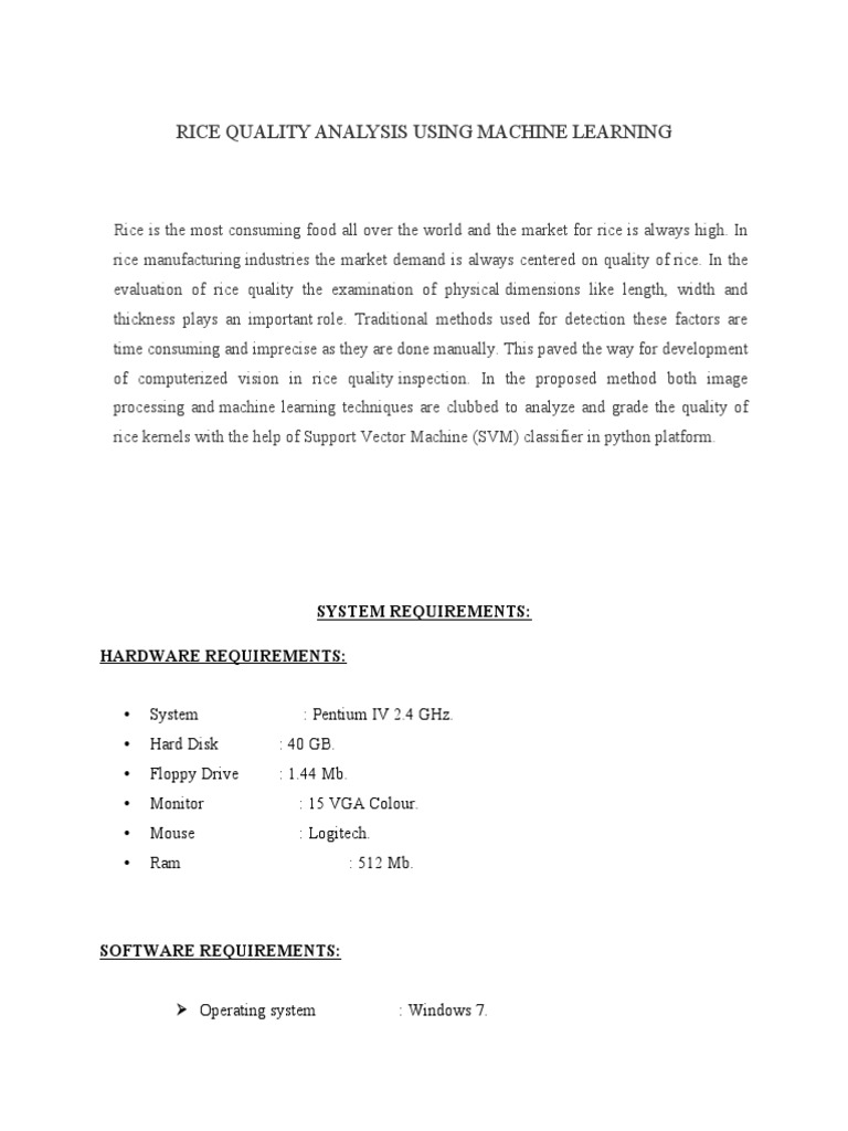 Rice Quality Analysis Using Machine Learning | PDF