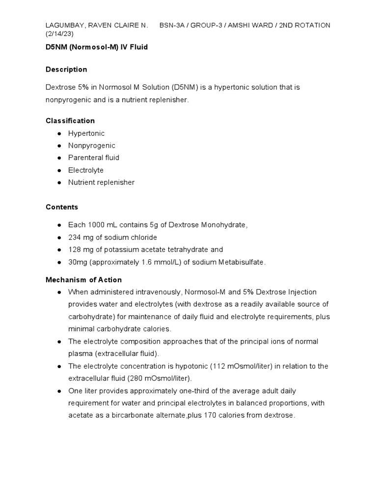 D5NM Normosol M IV Fluid | PDF