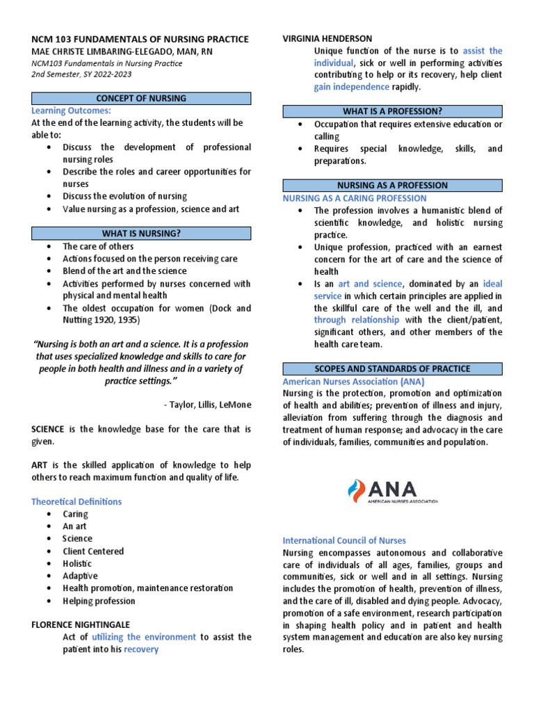 NCM103 (FUNDA) Module 1 Concept of Nursing | PDF | Nursing | Health Care