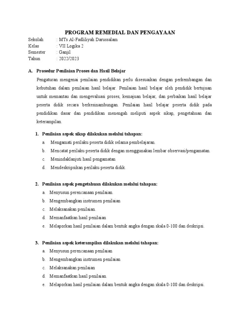 Program Remidial Dan Pengayaan | PDF