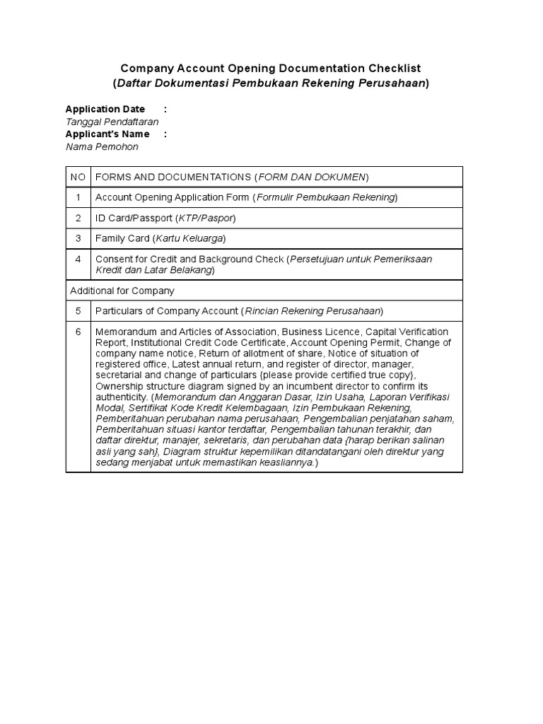 Contoh Form Pembukaan Rekening Perusahaan | PDF