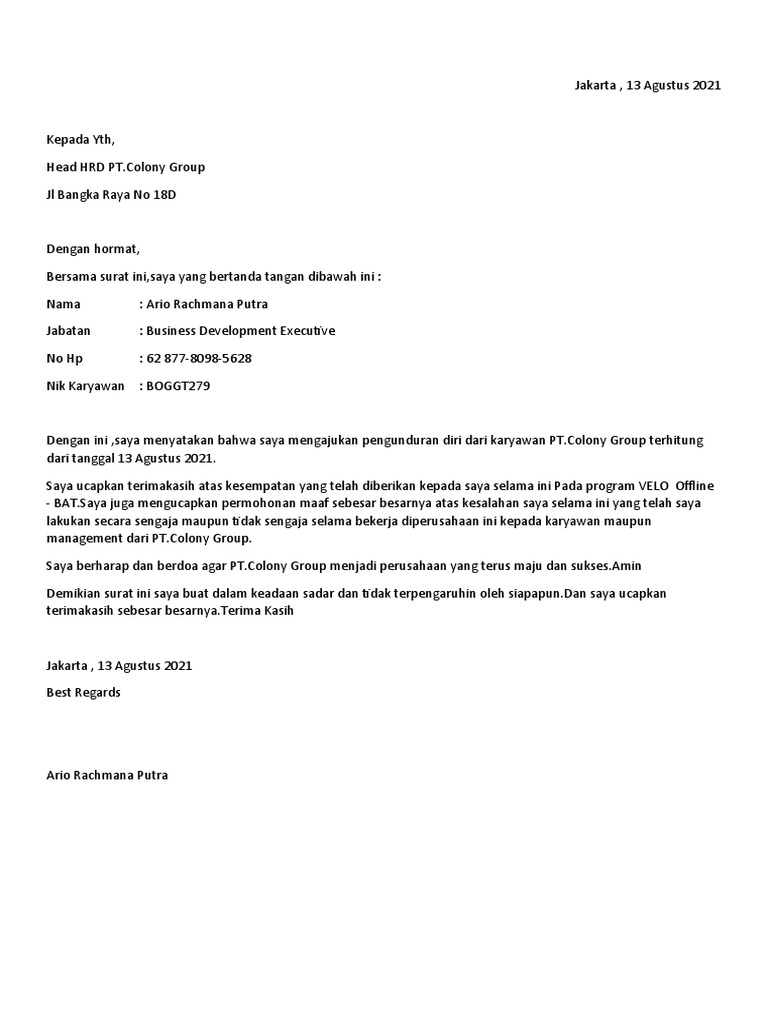 Contoh Surat Resign | PDF