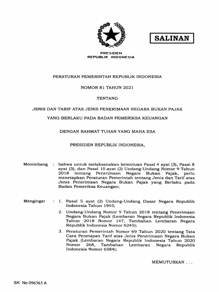 Salinan PP Nomor 81 Tahun 2021 | PDF