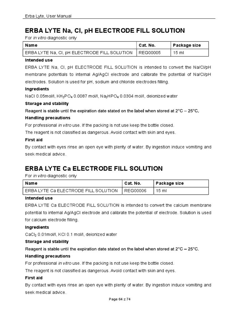 Erba Lyte CA Electrode Reagent Package Inserts-3 | PDF