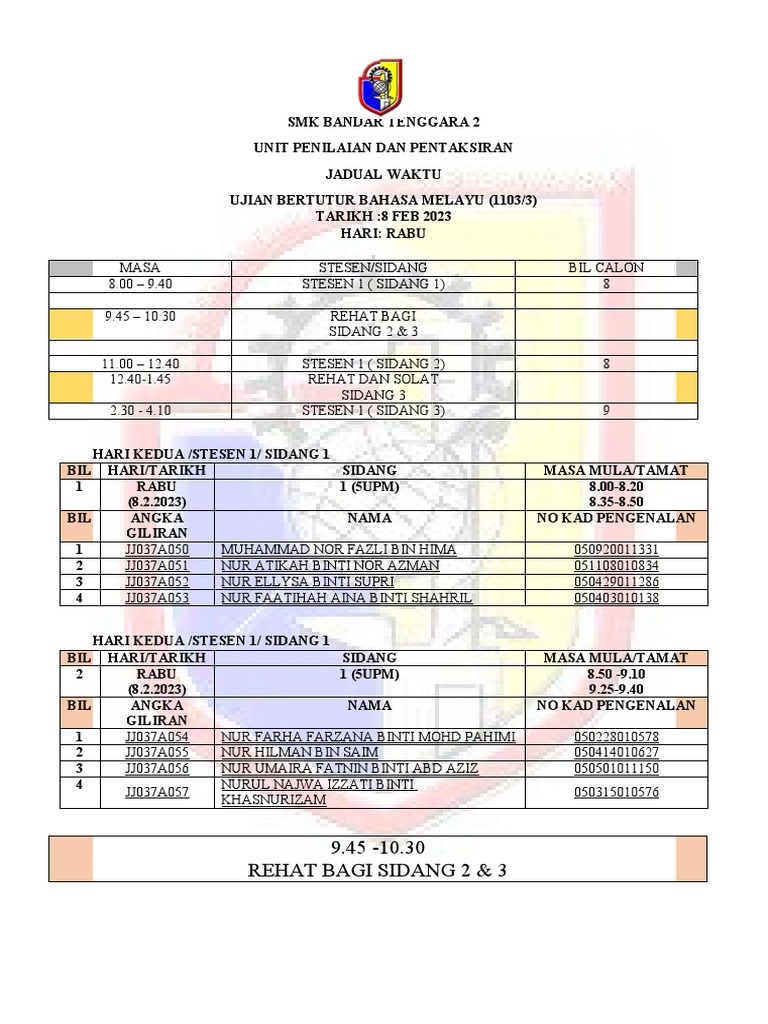Jadual Ubbm Stesen 1 H2 | PDF