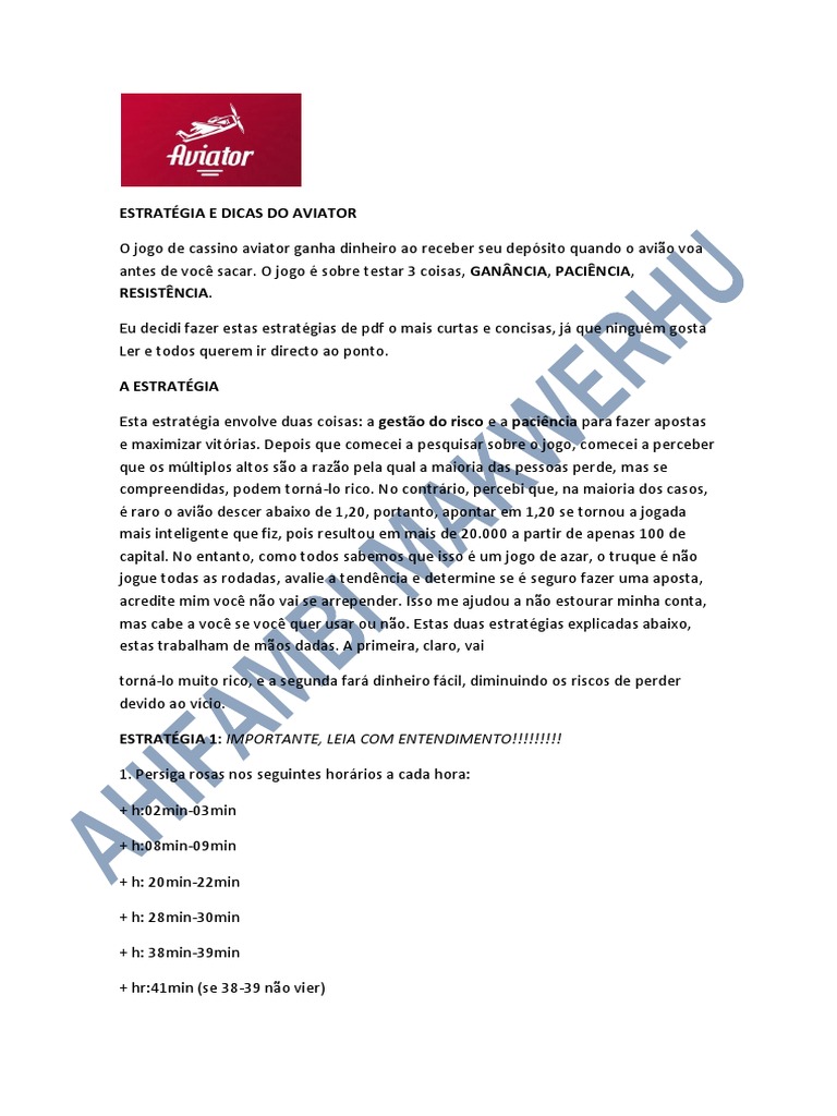 Estratégia e Dicas Do Aviator | PDF | Dinheiro