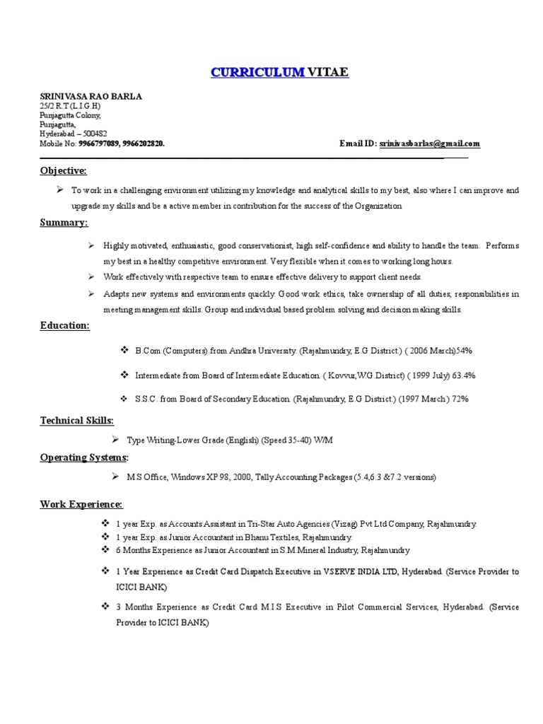 Srinivas Resume | PDF | Credit Card | Business