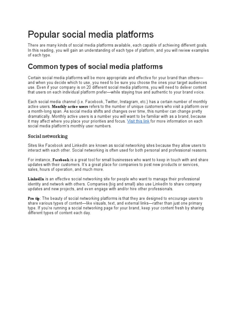 Overview of Social Media Platforms | PDF | Social Media | Popular ...