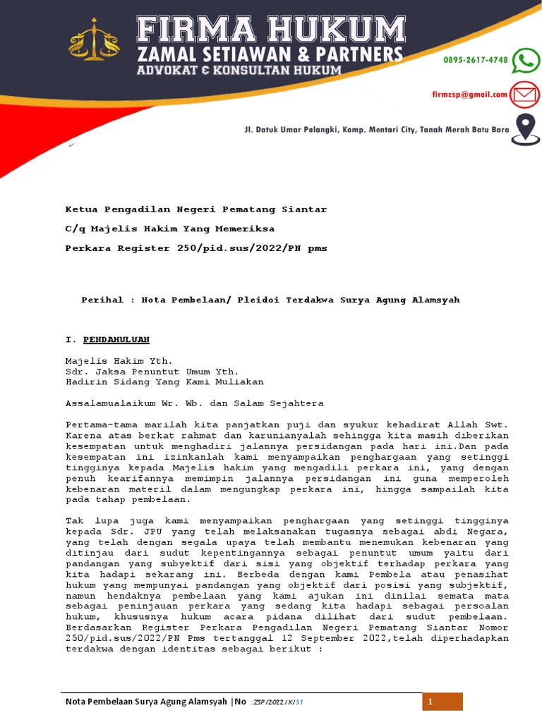 NOta Pembelaan | PDF | Fiksi Misteri, Thriller, & Kejahatan