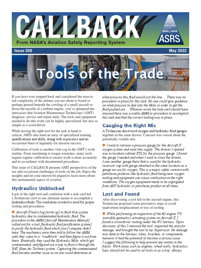 ASRS CALLBACK Issue 508 - May 2022 | PDF | Landing Gear | Foreign ... ASRS CALLBACK Issue 508 - May 2022 | PDF | Landing Gear | Foreign ...