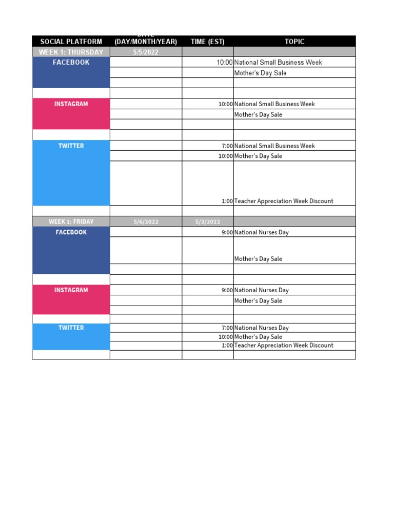 Social Media Calender Sample | PDF