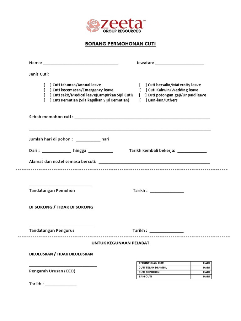 Borang Permohonan Cuti | PDF