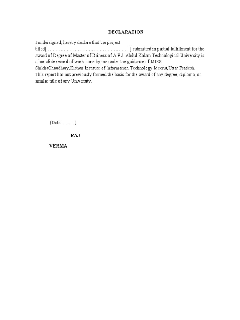 DECLARATION | PDF | Sampling (Statistics) | Small And Medium Sized ...