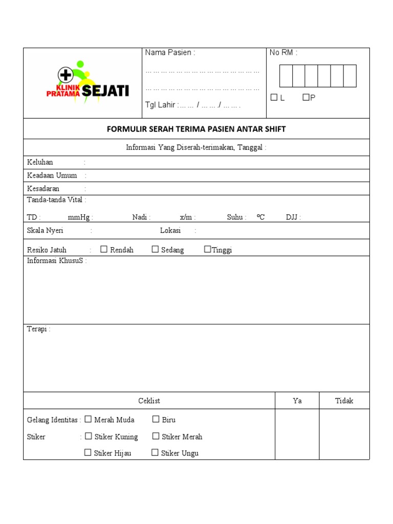 Formulir Serah Terima Pasien Antar Shift | PDF