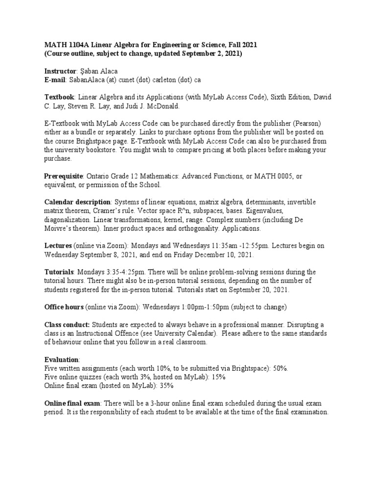 Math 1104 | PDF | Matrix (Mathematics) | Eigenvalues And Eigenvectors