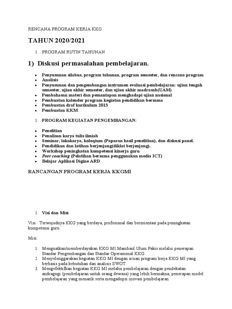 Rencana Program Kerja KKG | PDF