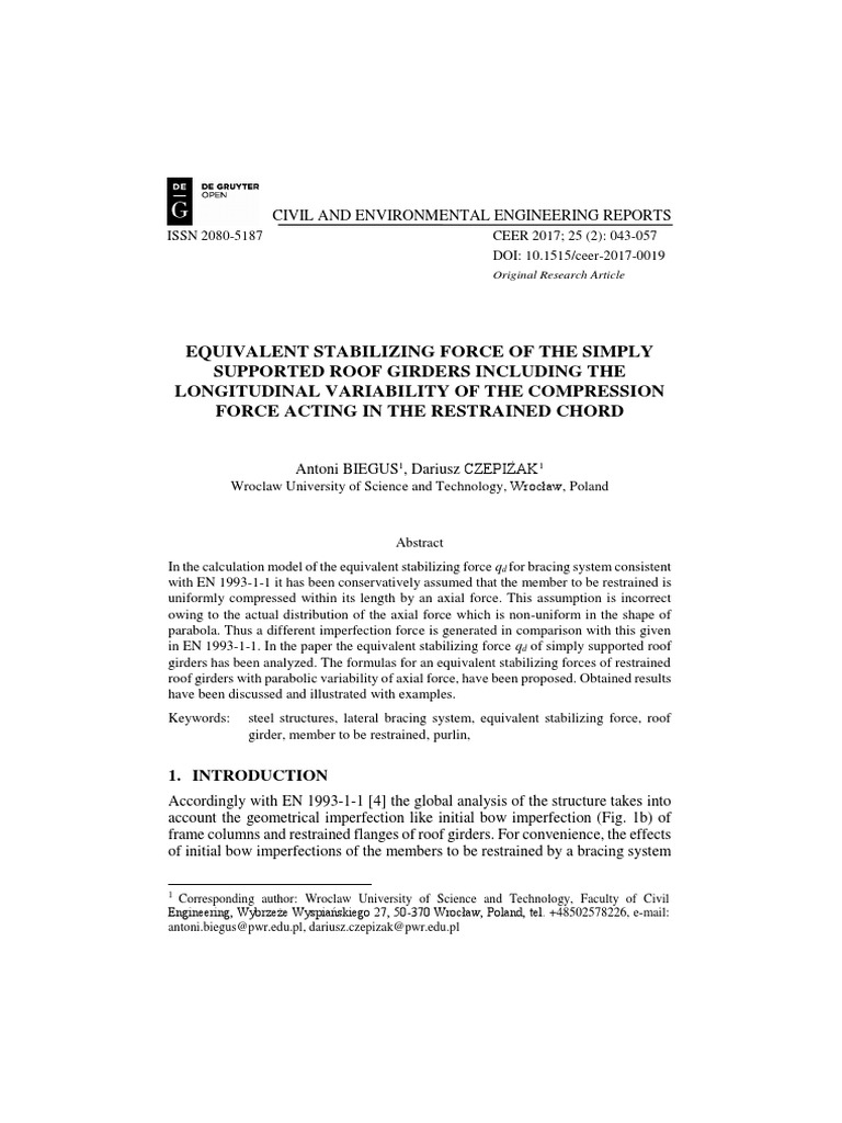 Equivalent Stabilizing Force of Direct Method For Trusses | PDF | Truss ...