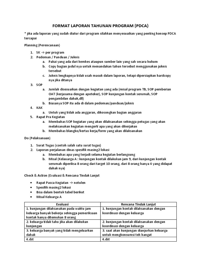 Contoh Laporan PDCA Tahunan | PDF
