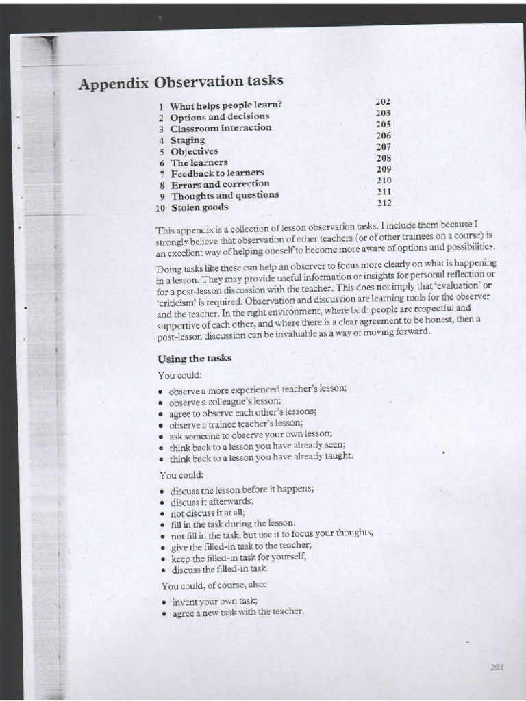 Observation Tasks PDF Free | PDF | Teachers | Classroom