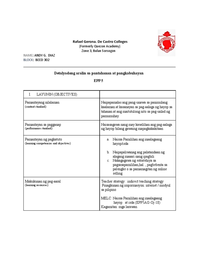 Lesson Plan in EPP5 | PDF