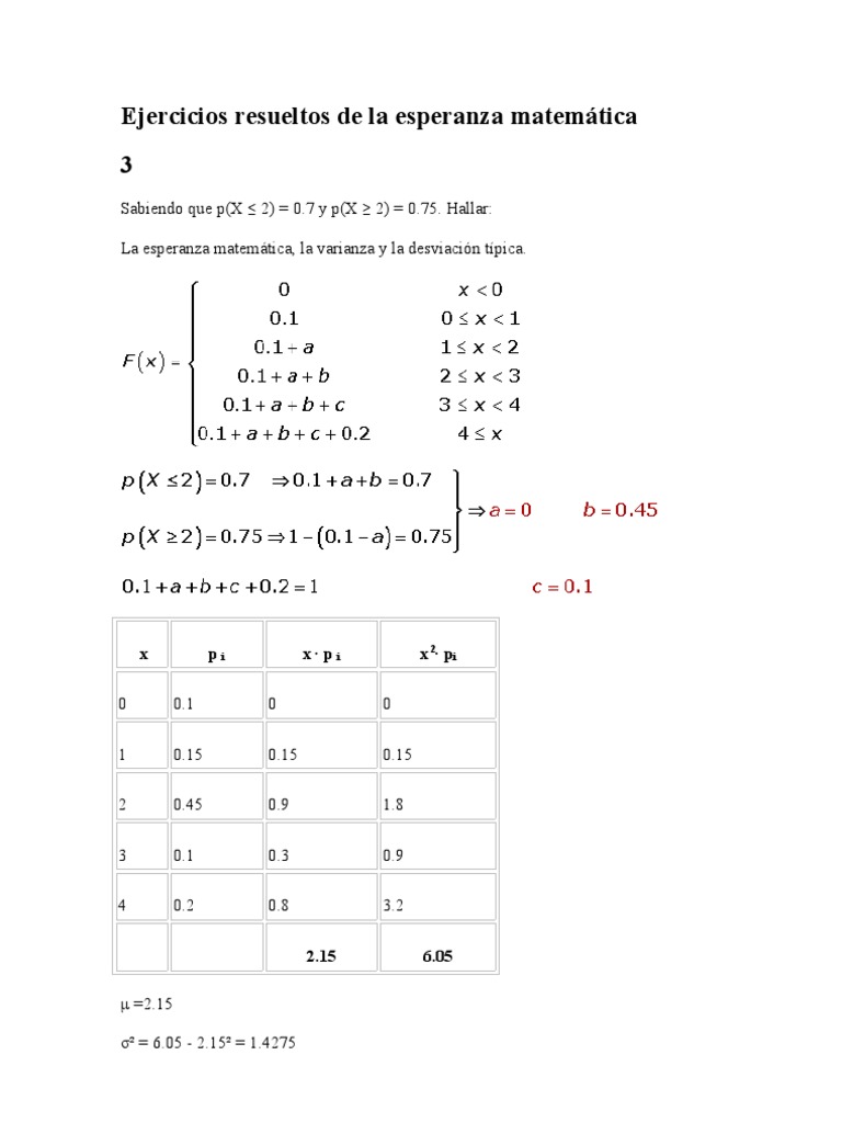 Ejercicios Resueltos de La Esperanza Matemática | PDF