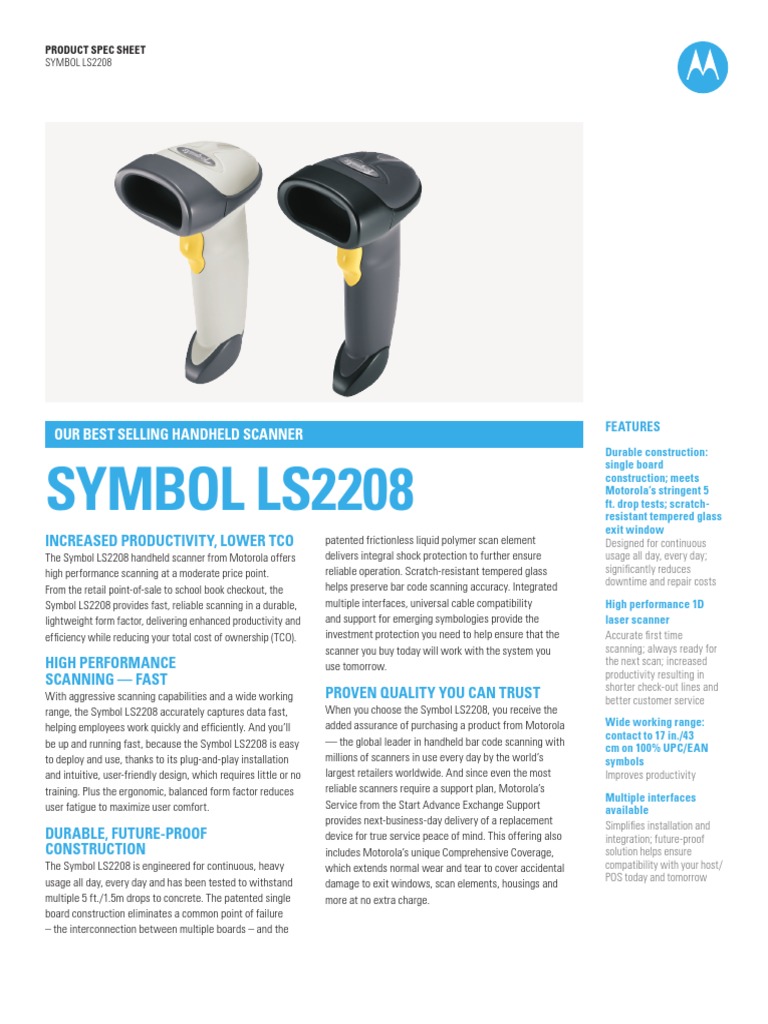 LS2208 Spec Sheet | PDF | Barcode | Image Scanner