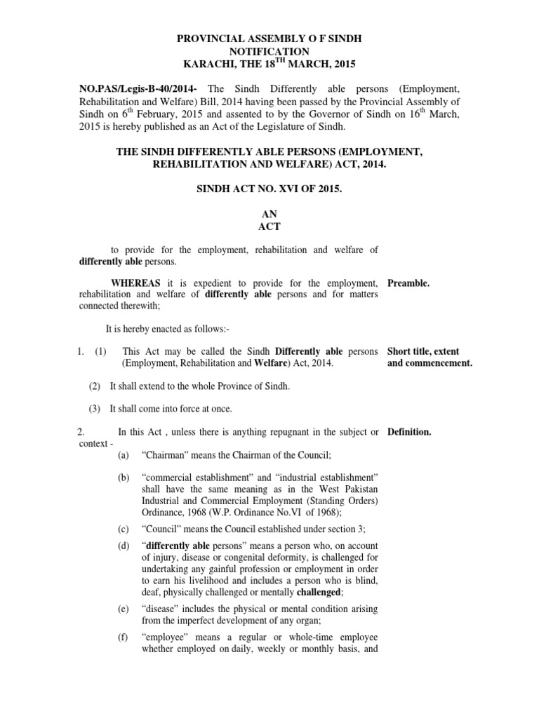 Sindh Disability Employment Act | PDF | Fine (Penalty) | Employment