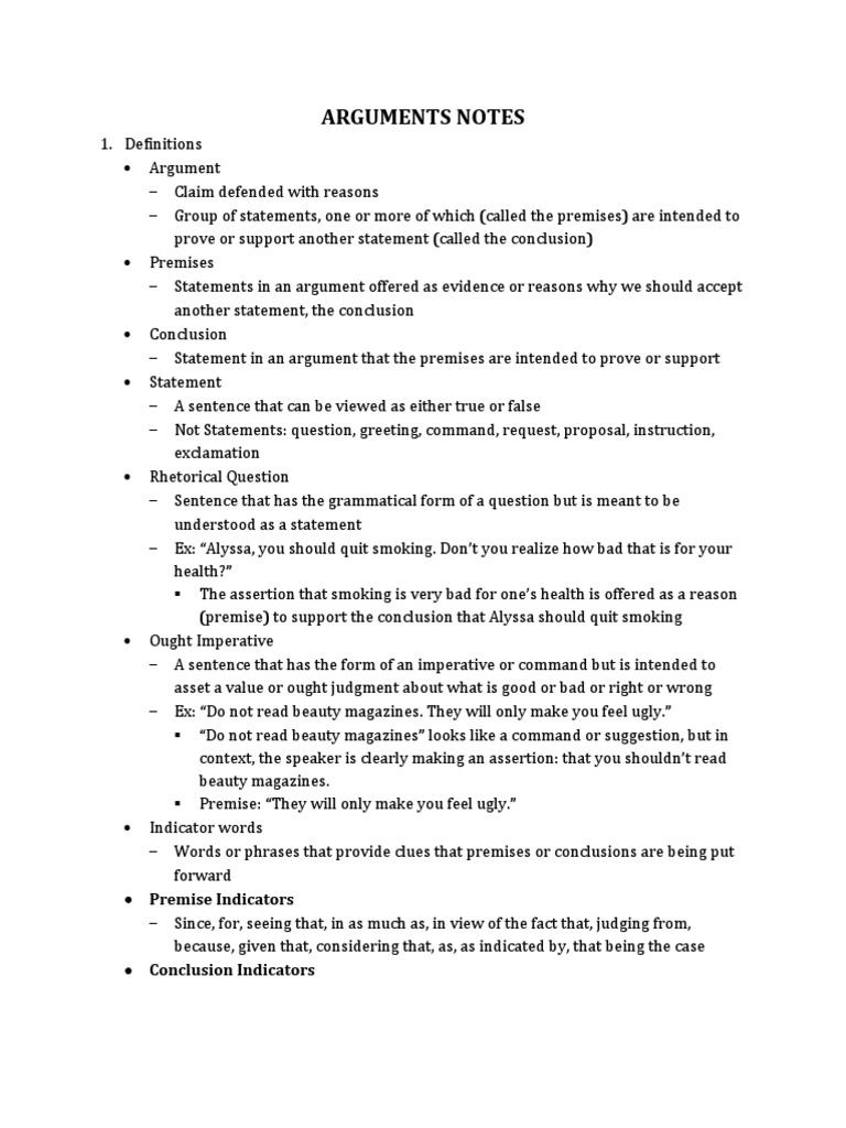 Arguments Notes | Download Free PDF | Argument | Question