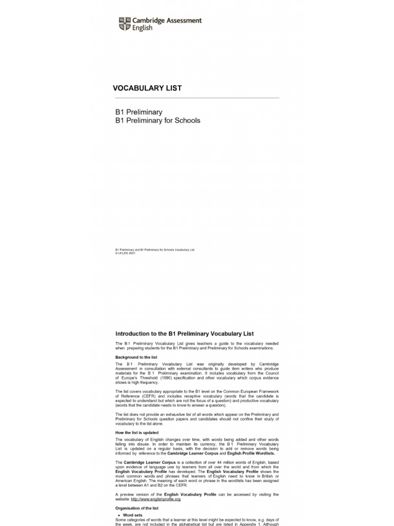 B1 Preliminary Vocabulary List - 506887-B1-Preliminary-2020-Vocabulary ...