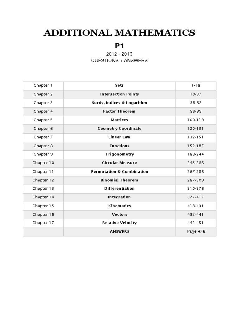IGCSE 2012-2019 Add Math Paper 1 Question | PDF | Mathematics | Linear Algebra