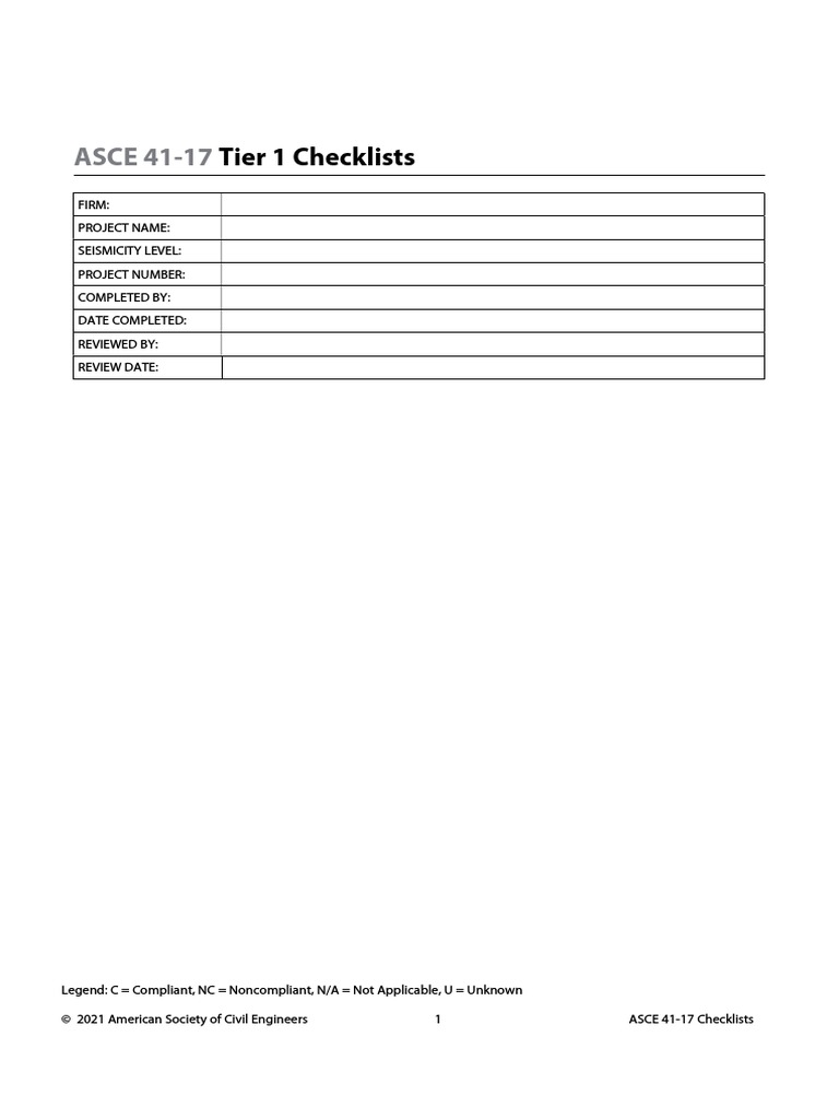 ASCE 41-17 Tier 1 Checklists | PDF | Foundation (Engineering) | Earthquakes