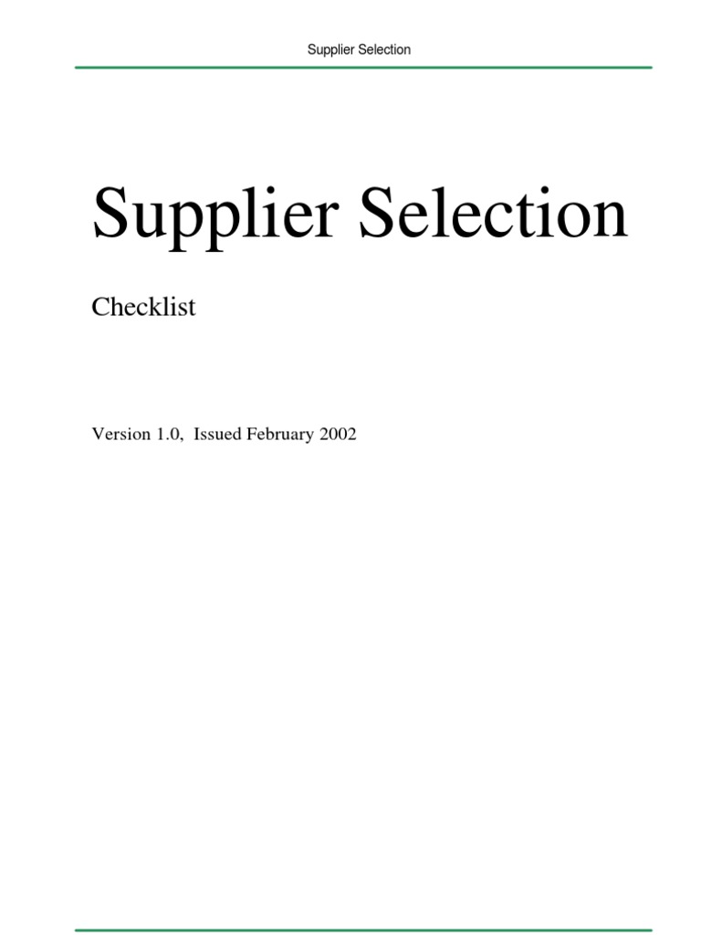 Supplier Selection Evaluation Checklist | PDF