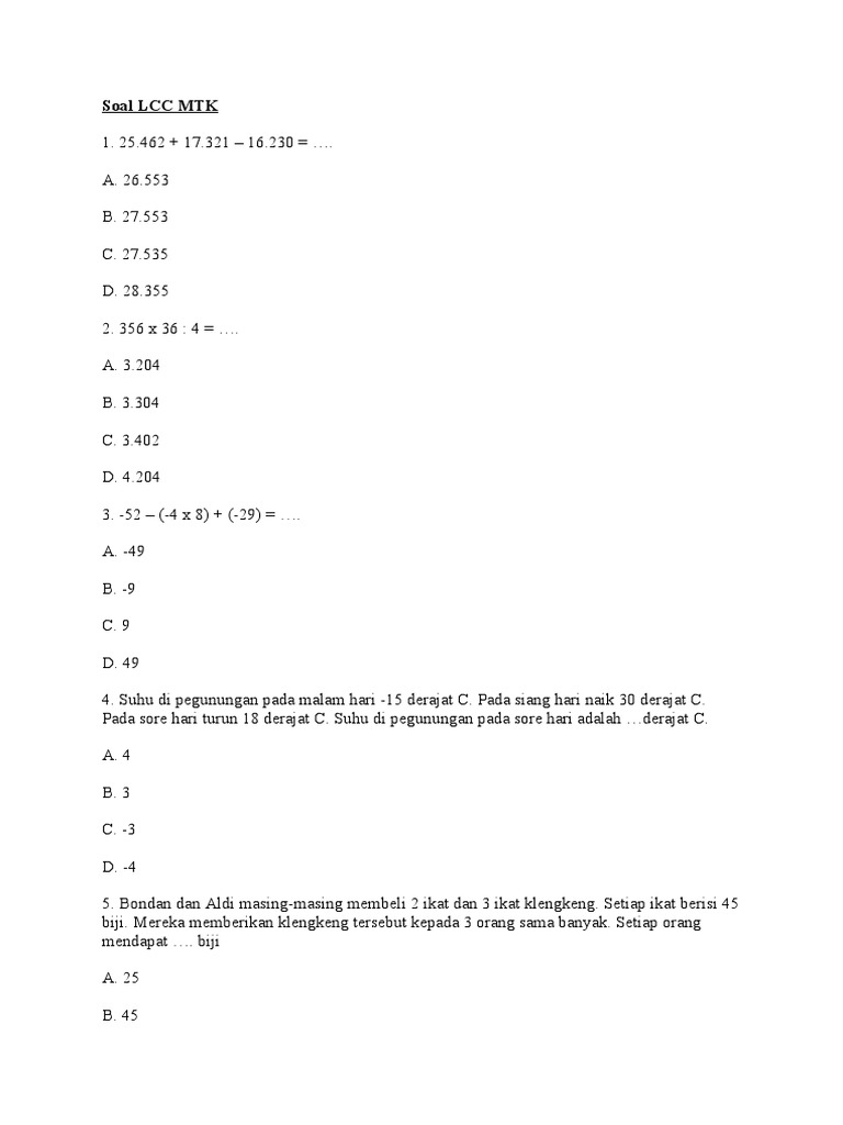 Soal LCC MTK | PDF