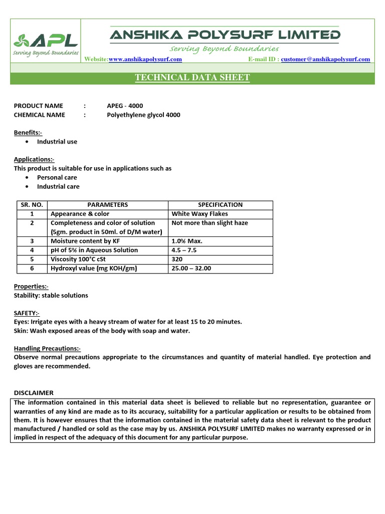 TDS Apeg - 4000 | PDF | Science & Mathematics | Technology & Engineering