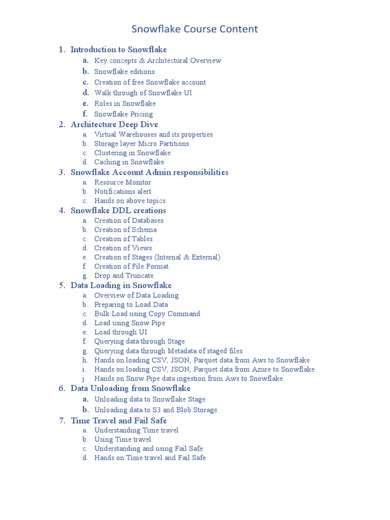 Snowflake Syllabus | PDF | Databases | Data