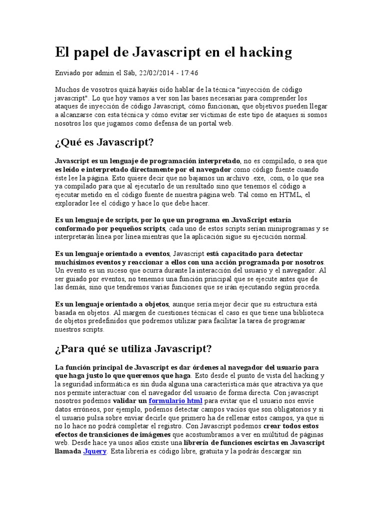 El Papel de Javascript en El Hacking | PDF | Script Java | Cookie HTTP