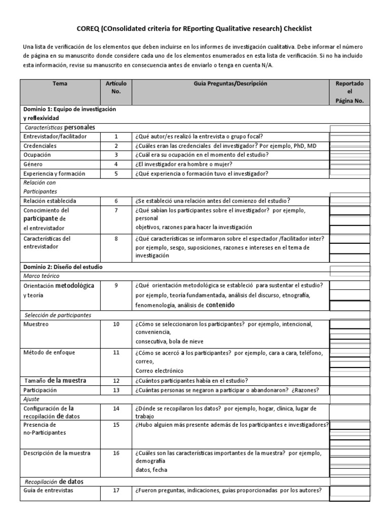 ISSM COREQ Checklist (Español) | PDF