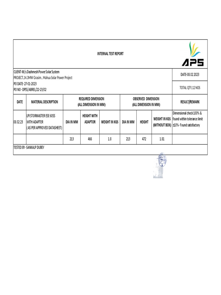 La Internal Test Report | Download Free PDF | Engineering Tolerance ...