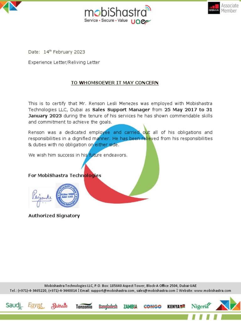 Exp Letter Format | PDF