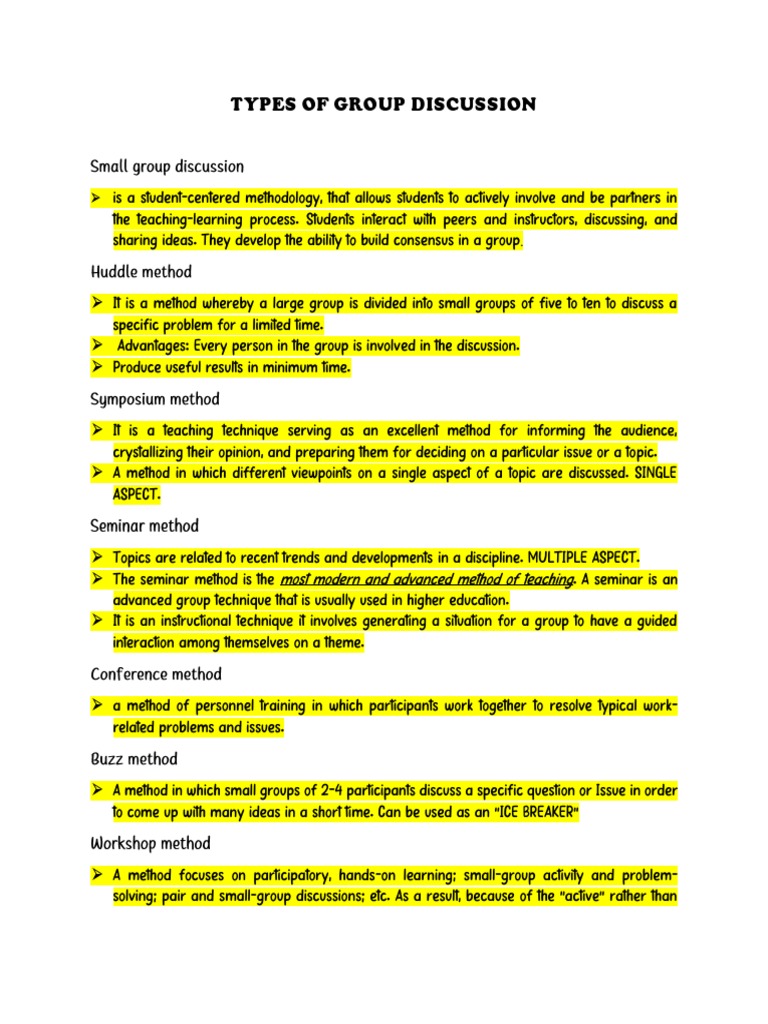 Types of Group Discussion Methods | PDF | Learning | Cognition