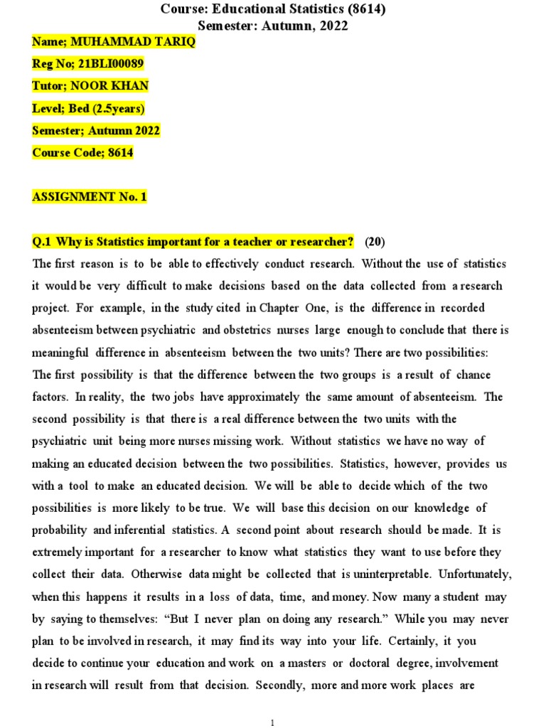 8614 - Assignment No 1 AIOU Autumn 2022 | PDF | Variance | Mean