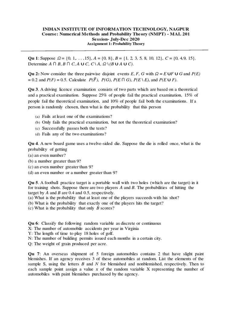 PT - Practice Assignment 1 (With Solutions) | PDF | Random Variable | Probability Distribution