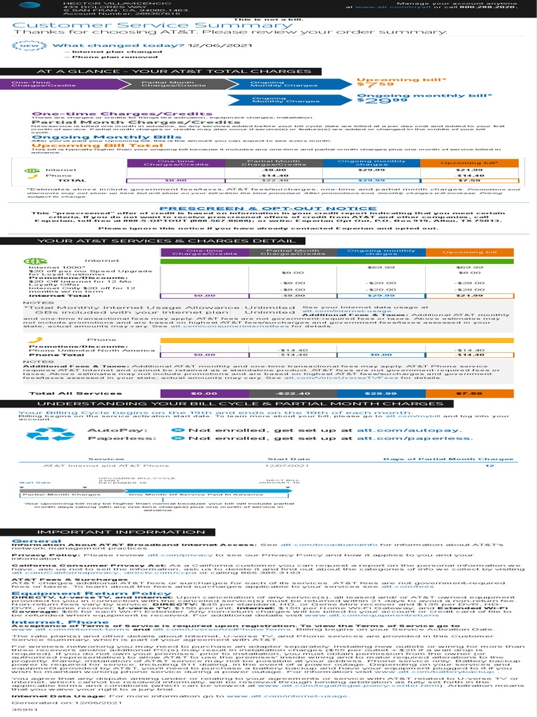 AT&T Customer Service Overview | PDF | Fee | At&T