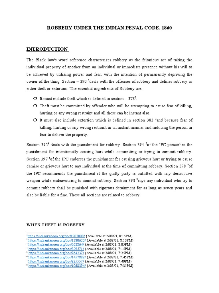 Robbery Under Indian Penal Code - Assignment - 2 | PDF | Robbery | Theft