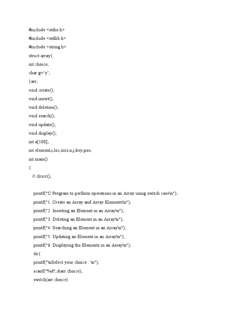 Implementation Of Array Operations Using Functions And Loops Pdf Computer Engineering 