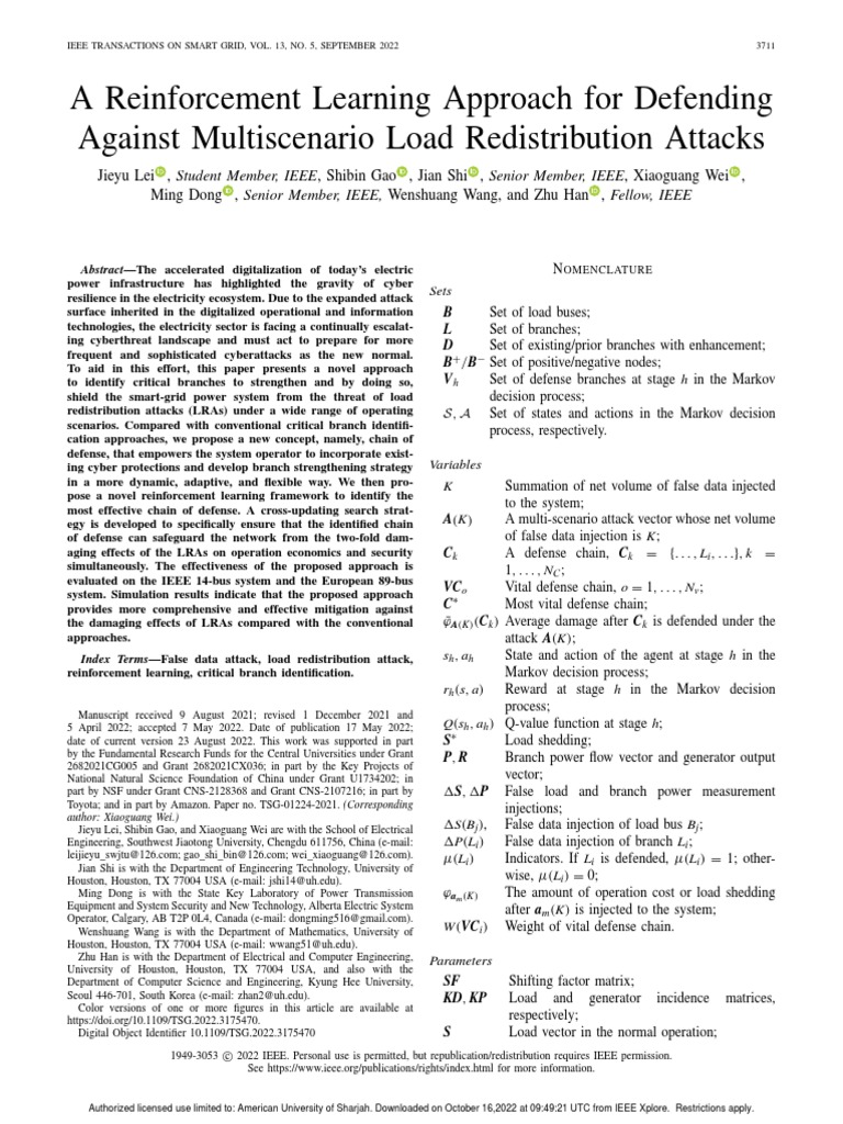A Reinforcement Learning Approach For Defending Against Multiscenario Load Redistribution