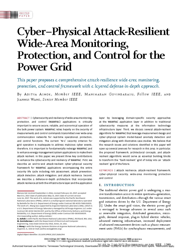 Cyber-Physical Attack-Resilient Wide-Area Monitoring Protection and Control For The Power Grid ...
